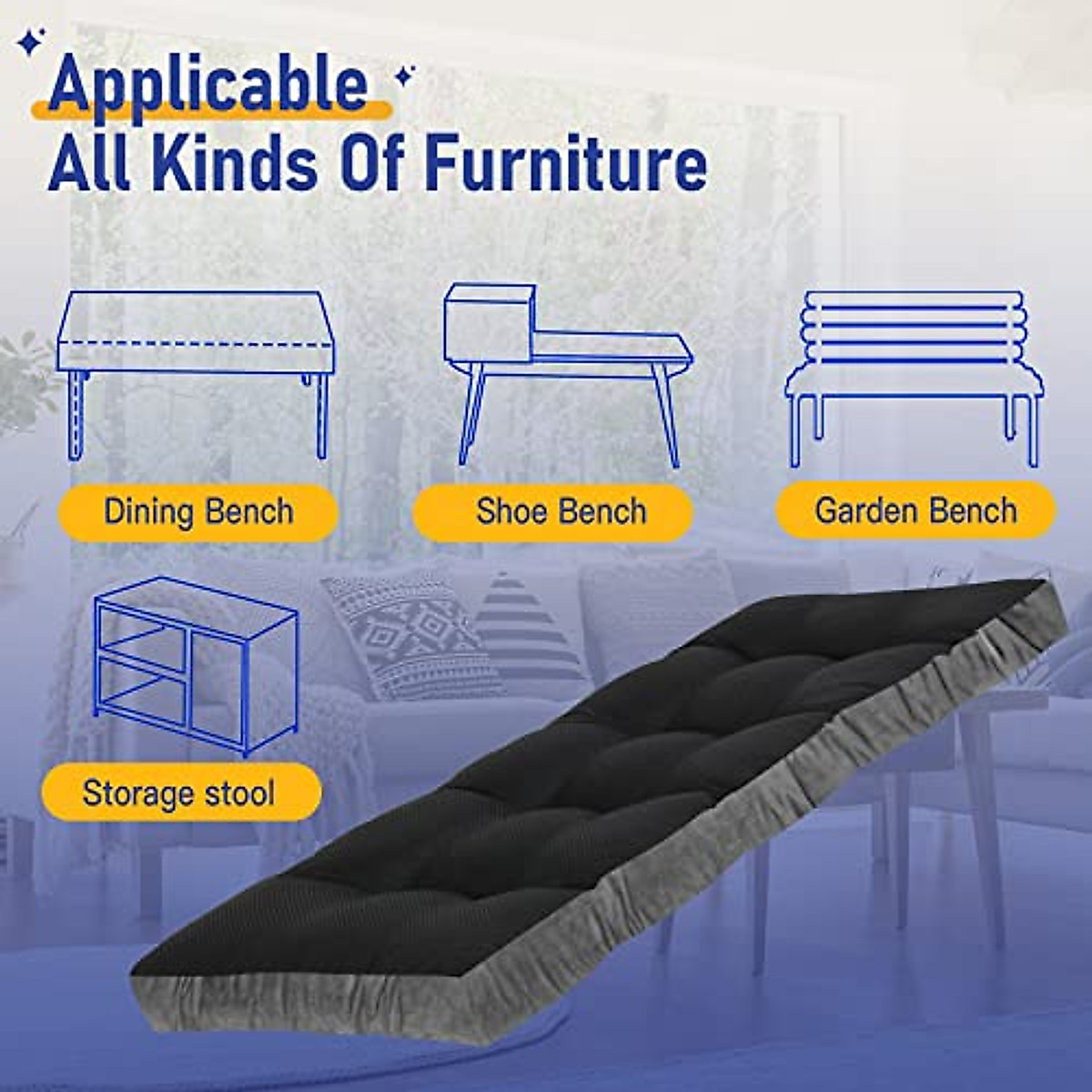 ROFIELTY Bench Cushion 36 inches. Non-Slip Tufted Cushion for Indoor/Outdoor use, Comfortable Window Cushion, Soft Piano Bench Cushion.Multi-Scene use of Cushions. (36x14x3, Dark Gray)