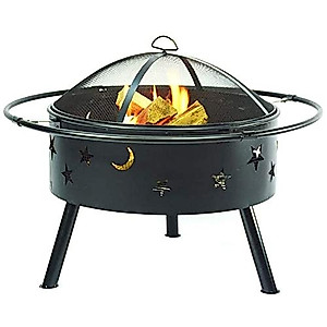 LEAYAN Garden Fire Pit Grill Bowl Grill Barbecue Rack Round Fire Pit, Bronze Fire Pit Metal Poker Iron,Mesh Ember and Spark Guard Screen Cover Household with Cover BBQ Cooking for Camping Backyard