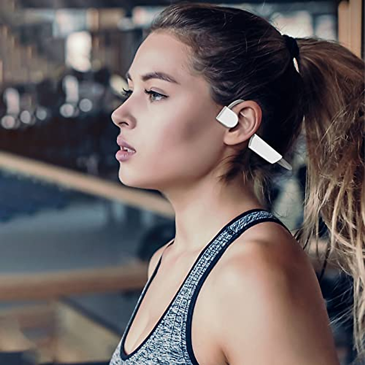 Homokasa Bone Conduction Headphones Open Ear Headphones Wireless Bluetooth 5.3 Built-in 16G Memory MP3 Built-in Mic with Headband Sweat Resistant IPX8 for Workouts and Running White (M)
