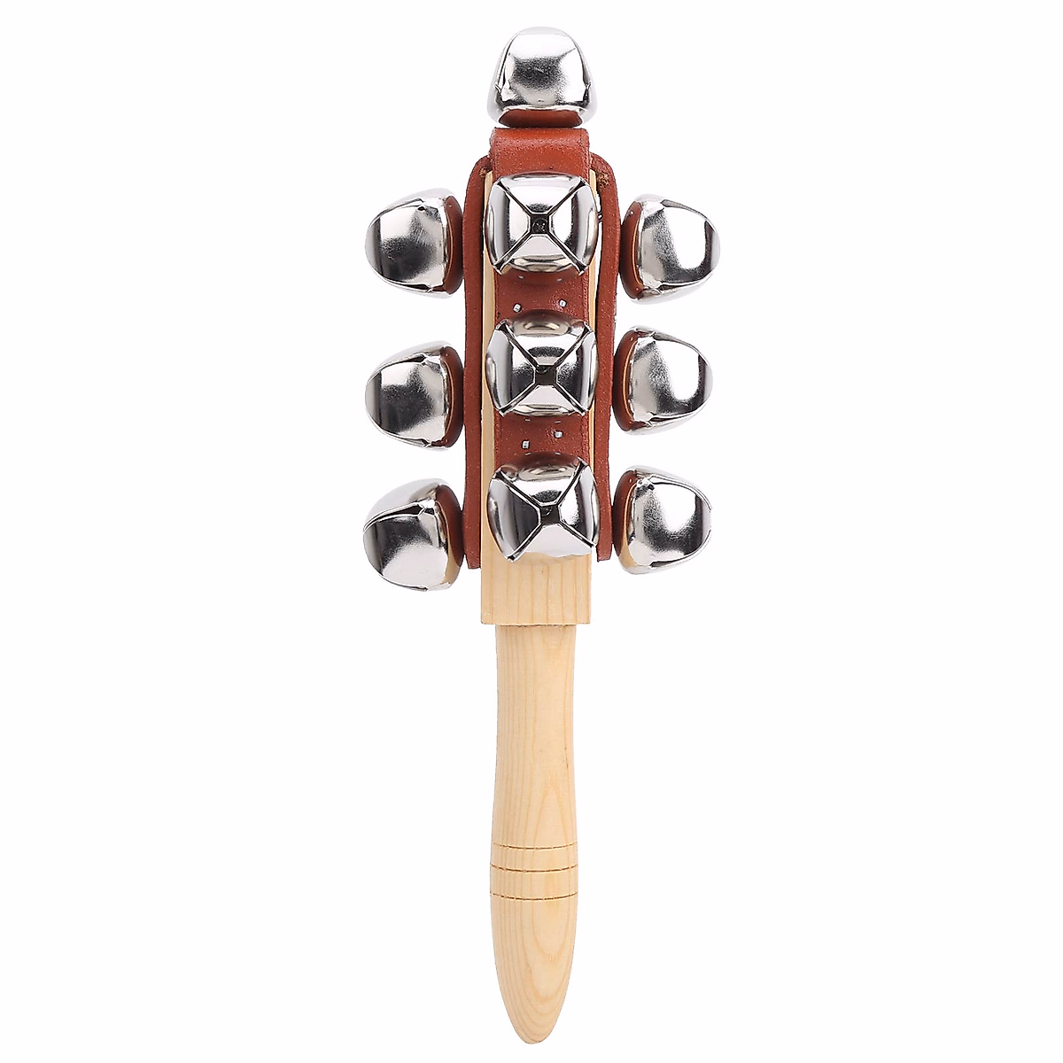 Tomotato Wooden Jingle Hand Bells, Sleigh Bell Stick Handheld Jingles Bells 13 Bell Sleigh Sticks PU Leather Stainless Steel Jingle Bells Stick for Parties Dancing Concerts
