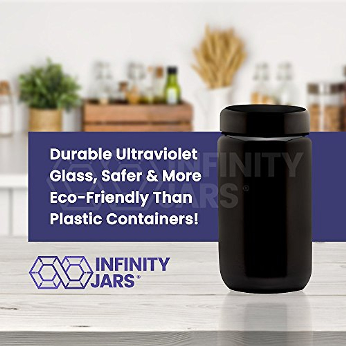Infinity Jars 400 ml (13.53 fl oz) Black Ultraviolet Refillable Empty Glass Screw Top Jar
