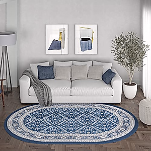 Beauregard Traditional Oriental Navy Oval Area Rug, 5' x 7' Oval
