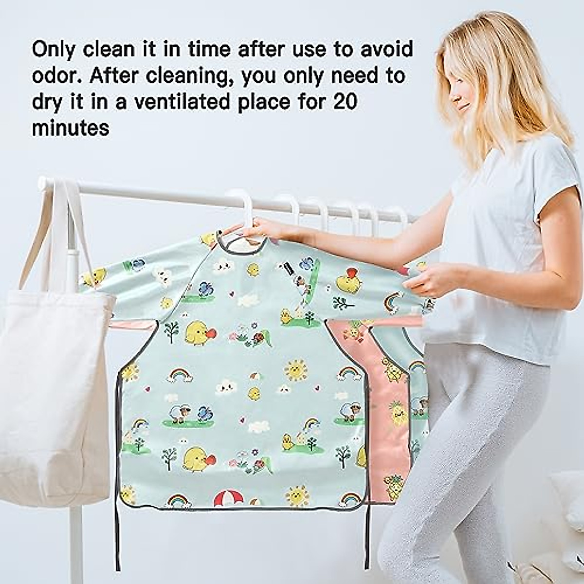 PewinGo Weaning Bib & BLW Attaches and Fully Cover to Baby Highchair, Long Sleeves Bib with Waterproof, Comfortable,Machine Washable, Suitable for Baby Infant -Grey,Toddler Bib