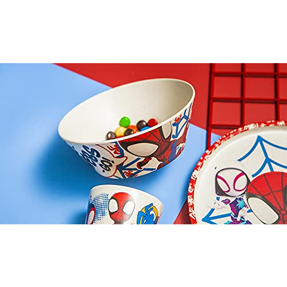 Zak Designs Marvel Spider-Man Dinnerware Set for Kids Includes 8" Plate, 6" Bowl, and 10oz Tumbler, Durable and Sustainable Melamine Bamboo Material (3-Piece Set, Spidey and His Amazing Friends)