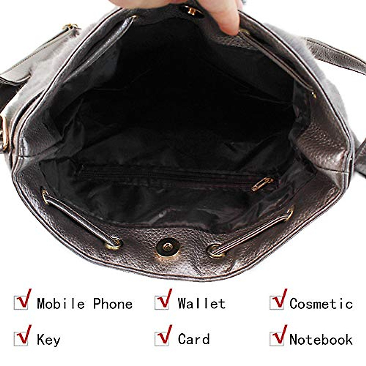 Ships From US-Women Faux Fur Shoulder Bag Handbag Bucket Bag Drawstring Bag Cross Body Bag (Gray 5)