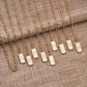 Gold Initial Necklace for Women Figaro Chain Choker Necklace Layered Necklaces Set Initial Bar Rectangle Pendant Necklaces 14K Gold Plated Simple Dainty Letter A Necklace Everyday Gold Jewelry