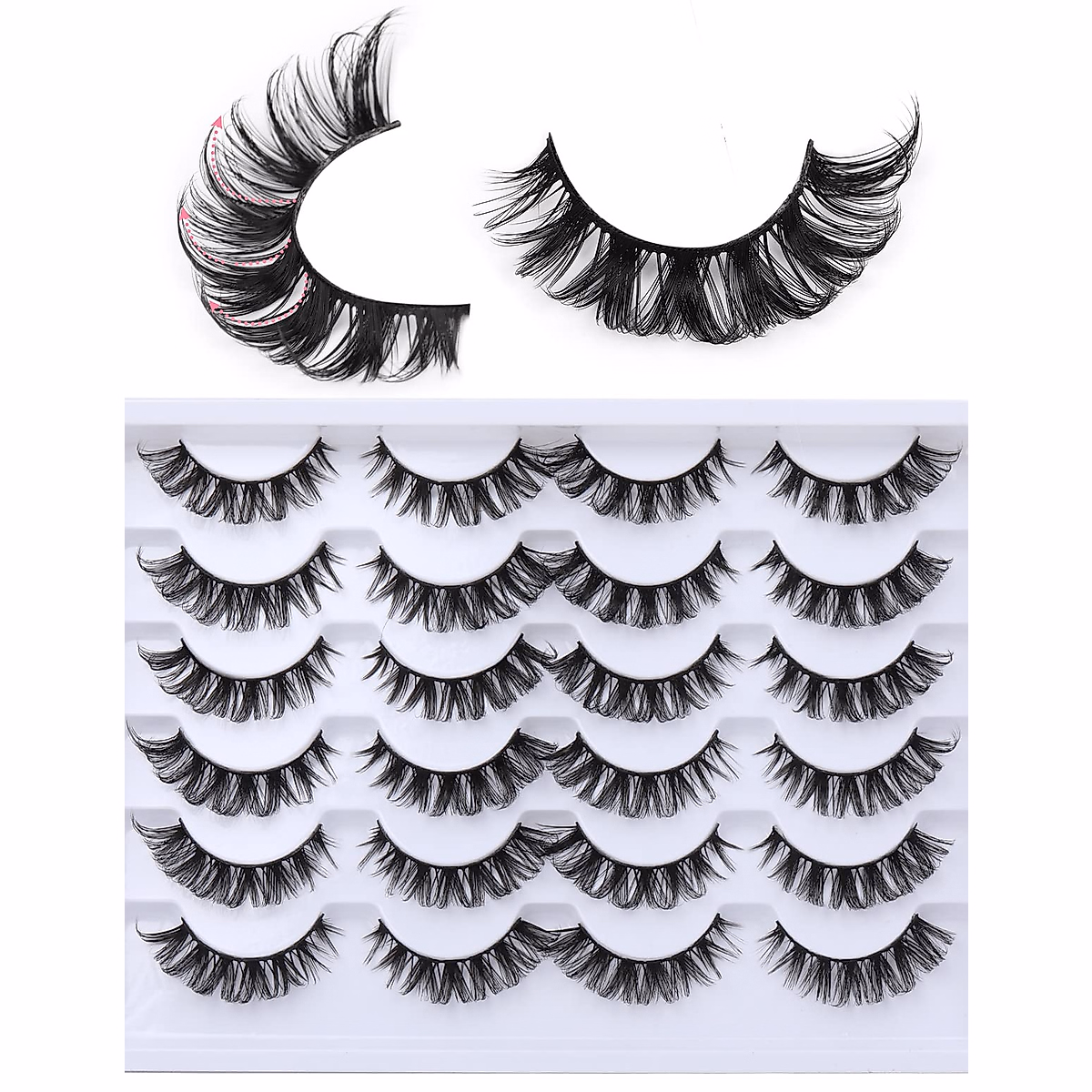 Fake Eyelashes Wispy Faux Mink Lashes D Curly Fluffy False Lashes Russian Strip Lashes Pack by Kiromiro