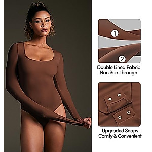 IUGA Long Sleeve Bodysuits for Women Square Neck Bodysuit Shapewear Bodysuit Tummy Control Slimming Body Suit for Womens