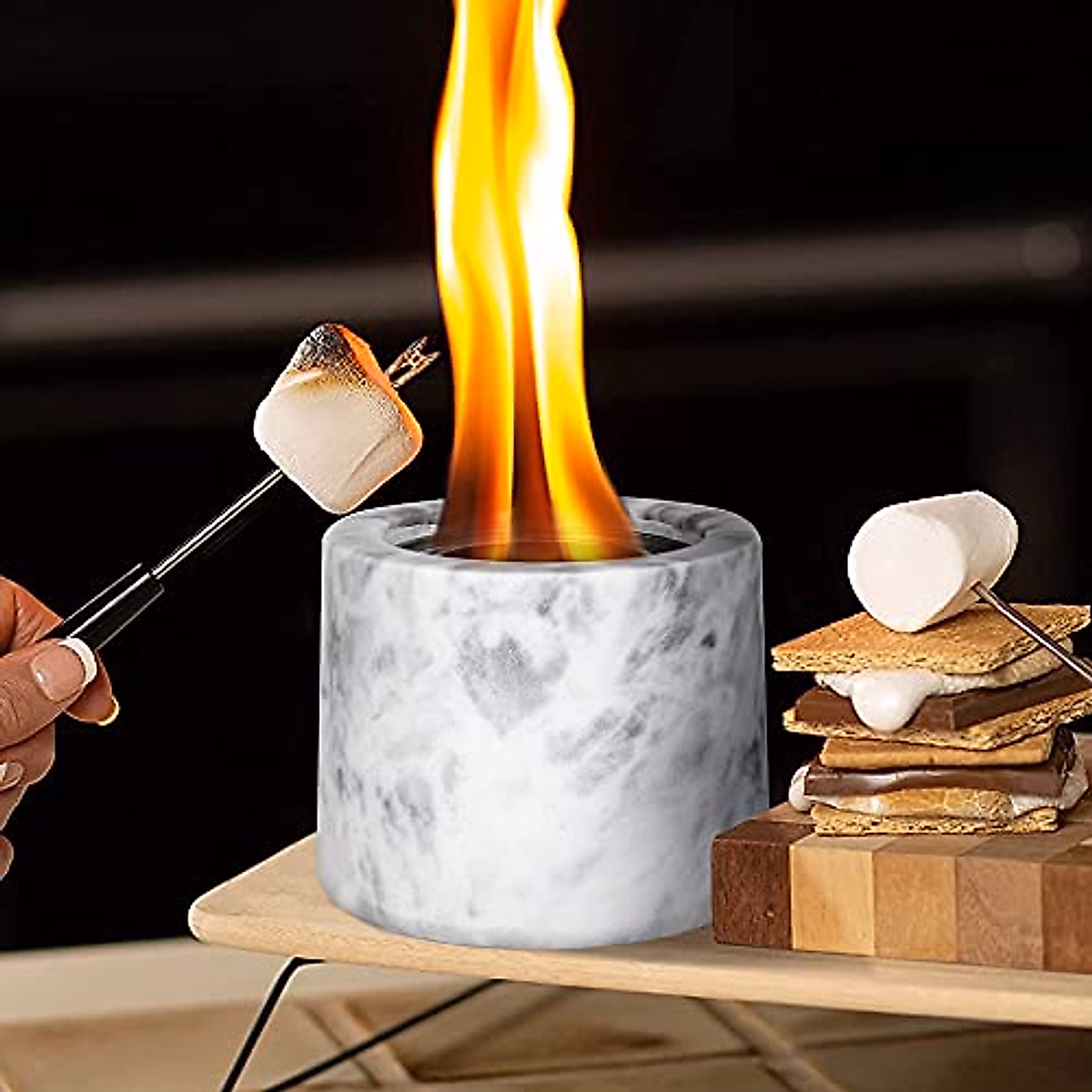 Tabletop Fire Pit, Portable Indoor Outdoor Marble Alcohol Fireplace, Fire Bowl Clean Burning Bio Ethanol Ventless Fireplace, Mini Fire Pit Clean Burning Real Flame for Patio Balcony