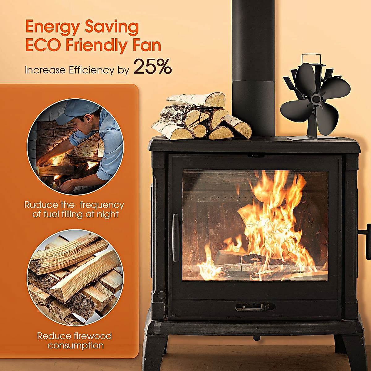dskaoo Wood Stove Fan Heat Powered Non Electric, 4 Blades Fireplace Fan Save Energy, Efficient Heat Distribution, Quiet Wood Burning Stove Fan Thermal Fan for Buddy Heater/Gas Stove