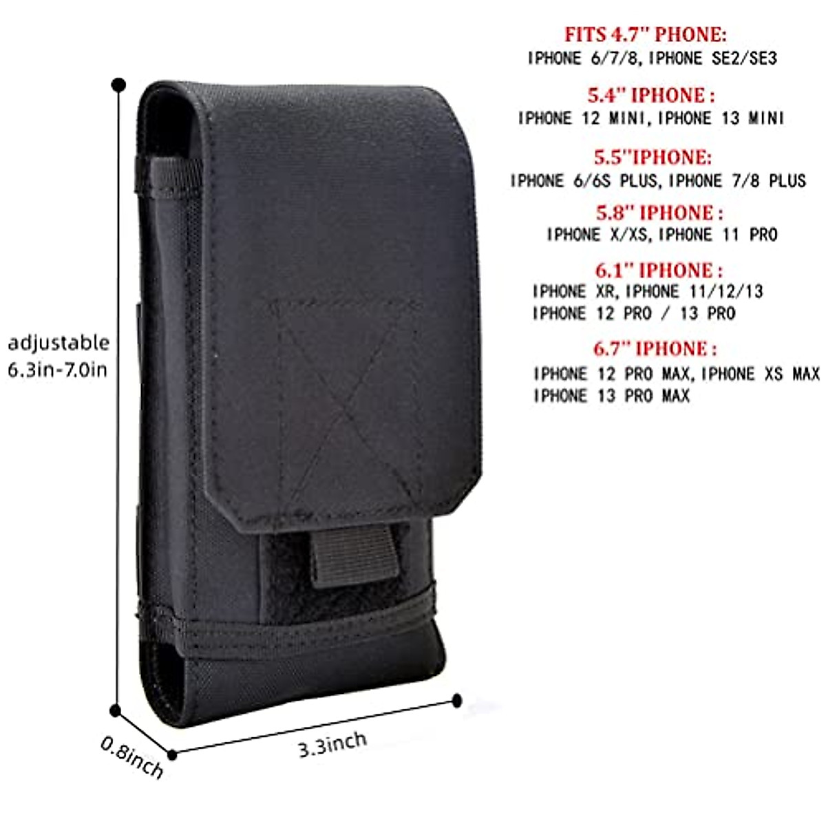 Universal Tactical MOLLE Holster Army Mobile Phone Belt Pouch EDC Security Pack Carry Accessory Kit Waist Bag Case Compatible iPhone 13 14 Pro X XS Max XR 7 8 Plus Samsung Galaxy S10 S9 S8 Plus