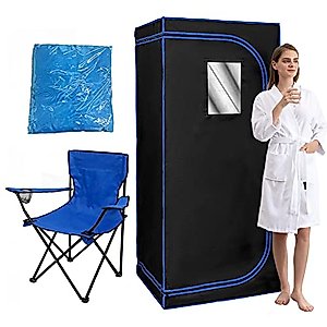 ZONEMEL Portable Full Size Infrared Sauna, Personal Sauna Tent with Remote Control, Heating Foot Pad, Foldable Chair, Sauna Robe, Home Sauna for Detox, Relaxation (Black, L 31.5” x W 31.5” x H 70.9”)