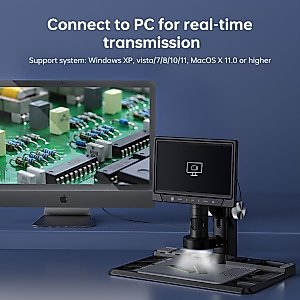 SZJMS 10.1" Digital Microscope 1600X, IPS Touch Screen Coin Microscope, 1080P 12MP Soldering Microscope with 30 Adjustable LED Lights, Parfocal Lens, Wireless Remote Control, PC Compatible