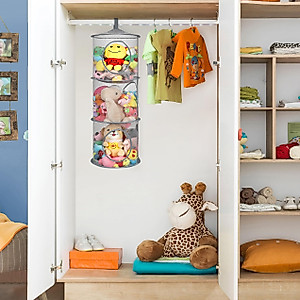 coastal rose 2Pcs Stuffed Animal Storage Foldable Stuffed Animal Net or Hammock Organizer, 3 Compartments Hanging Mesh Toy Storage Hammock for Kid Room Toys, Gloves, Hats, Socks（Grey）