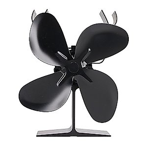 4 Blade Heat Powered Stove Fan Large Air Volume Fireplace Wood Stove Fan Non Electric Eco Fan Low Noise Aluminum Alloy Black