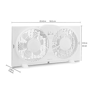 Amazon Basics Window Fan with Manual Controls, Twin 9 Inch Blades, White