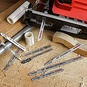 WORKPRO 25-Piece T-Shank Jig Saw Blade Set with Storage Case, Made with HCS/HSS/BIM, Assorted Blades for Wood, Plastic and Metal Cutting