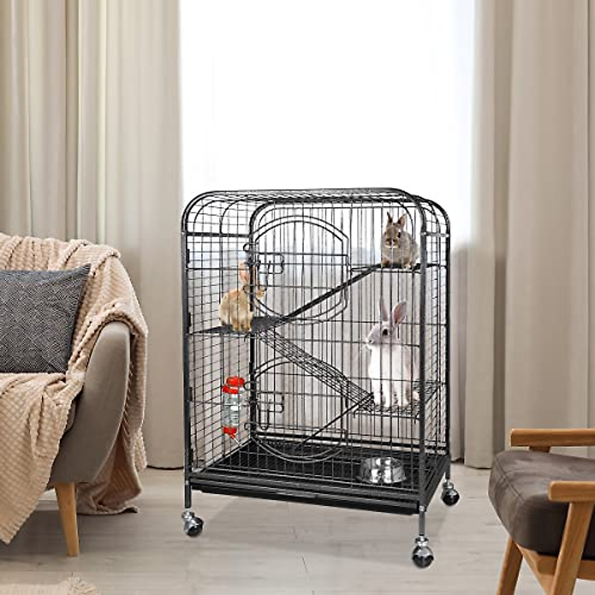 ZENY 37-inch Metal Ferret Chinchilla Cage with 2 Front Doors 4 Levels Small Animal Hutch for Squirrel/Rabbit/Rat Indoor Outdoor Use, Black