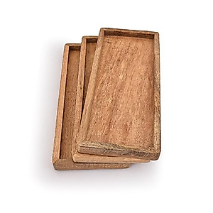 Samhita Mango Wood Serving Platter with Raised Edge -Set of 3 for Display Fruit Snacks Appetizer Sushi Food Decorative (12" x 5" x 0.75")