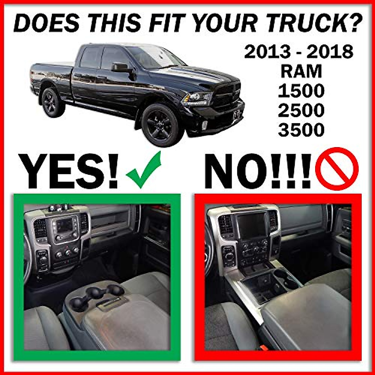 Red Hound Auto Center Console Organizer System Vehicle Insert Compatible with Dodge Ram 1500 2500 3500 2013 2014 2015 2016 2017 2018 Black Anti-Rattle Only FITS FOLD Down Console Seat