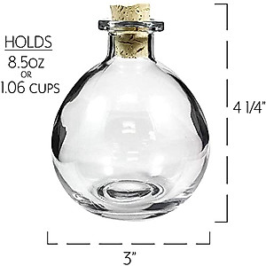 Cornucopia Round Glass Spherical Bottles, Potion Bottles" with Corks (2-Pack, 8-Ounce Capacity); Large Bottles for Costume Props, Decor & DIY Crafts