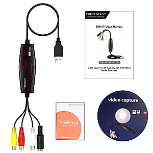DIGITNOW USB 2.0 Video Capture Card Device Converter, Easy to Use Capture, Edit and Save Analog Video to Digital Files for Your Mac OS X or Windows 7 8 10 PC, One Touch VHS VCR TV to DVD