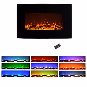 Northwest 36" Curved Color Changing Fireplace Wall Mount Floor Stand, Midnight
