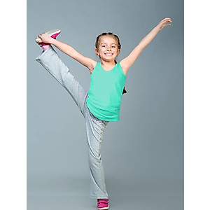 SATINIOR 4 Pieces Girls Dance Tank Tops Racerback Crop Tops Sleeveless Dance Clothes for Girls Gymnastics(7-8 Years,Violet, Red, Green, Lemon Yellow)