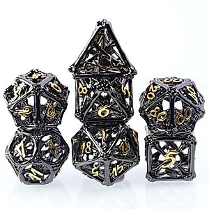 UDIXI Metal DND Dice Set, 7 PCS Bone D&D Dice Set, Polyhedral Dice Set for Role Playing Game MTG Pathfinder (Bone Black Golden)