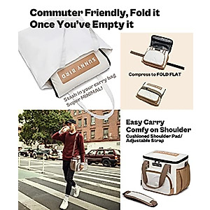 SUNNY BIRD 12L Large Insulated Lunch Bag, Leakproof and Foldable Lunch Cooler Box for Women Adult and Men, Fits 18 Cans (Ivory White 01)