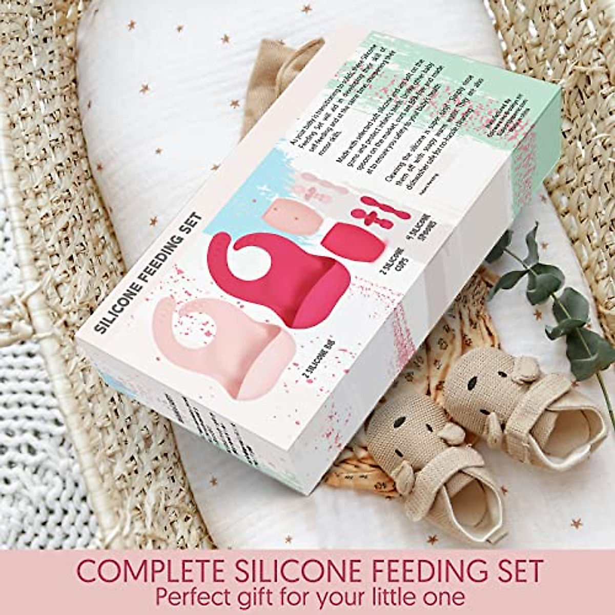 Baby Silicone Feeding Set - Baby Led Weaning Utensils, Silicone Bibs, Infant Feeding Cups For Boys, Girls, & Toddlers Smooth Waterproof Material For Practical Eating, Set of 8