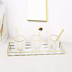 Affogato Sink Vanity Tray Mirror Bathroom Storage Tray, Toilet Tank Organizer, Bathtub Tray, Toothbrush Makeup Cosmetic Holder for Bathroom Vanity Countertops, Closets, Dressers (1Pc, Gold)