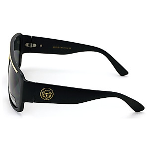 V.W.E. Lion Head Flat Top Hip Hop Rapper Retro Aviator Sunglasses (Matte Black)