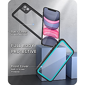 WIFORT iPhone 11 Waterproof Case - Built-in Screen Protector Water Resistant Cover Protective Drop Protection Hard, Shockproof Full Body Defender Tough Military Grade - 6.1" Teal