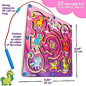 QUOKKA Magnetic Travel Toddler Games 2 3 Year Olds - Maze Montessori Unicorn Toys for Kids Ages 1-3-5 Wooden Learning Activities Board for Plane Road Car Trip - Gift for Boy & Girl