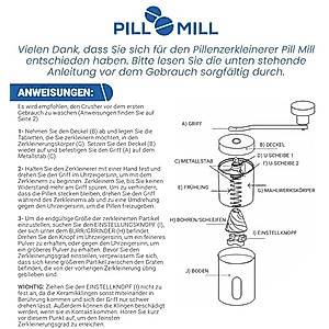 Pill Mill Pill Crusher - Crushes Multiple Tablets to a Fine Powder - Metal Pill Grinder - Tablet Pulverizer Suitable for Travel - Great Feeding Tube use and Pets