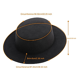 YEAJOIN Fashion Classic Black Fedora Flat Hat, Wide Brim Jazz Hats Church Derby Cap for Women and Men