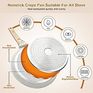 Bobikuke Nonstick Crepe Pan with Spreader, 10 Inch Dosa Pan Flat Pan, Tawa Tortilla Pan Induction Compatible - White