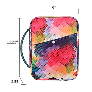 QTKJ Bible Covers for Women, Carrying Book Cover Case with Zippered Pocket Bible Case for Women Mom Ladies Teens Girls, Red Heart Pattern (Colorful)