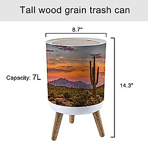 Small Trash Can with Lid Sonoran Sunset Round Recycle Bin Press Top Dog Proof Wastebasket for Kitchen Bathroom Bedroom Office 7L/1.8 Gallon