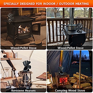MoopGou Heat Powered Stove Fan, 4 Blades Wood Stove Fan for Wood Burning Stove/Pellet/Log Burner, Fireplace Fan for Home Heat Distribution, Silent operation & Saving Fuel