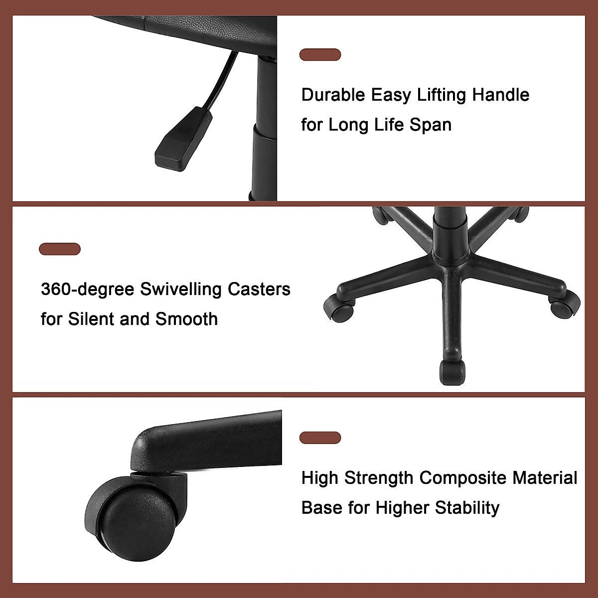 VECELO Small Armless Home Office Chair Adjustable Stools for/Desk/Computer/Task, Low-Back Height 360° Swivel, Set of 1, Black