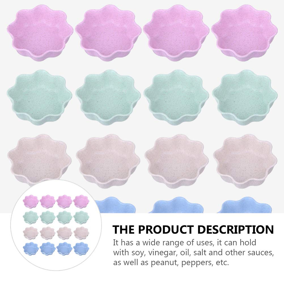 Hemoton 16pcs Wheat Straw Seasoning Dish Wheat Straw Dipping Bowl Dessert Bowls Snack Bowls Fruit Sauce Condiment Flower Bowl Dipping Sauce Dish Seasoning Saucer Fruit Jam Household