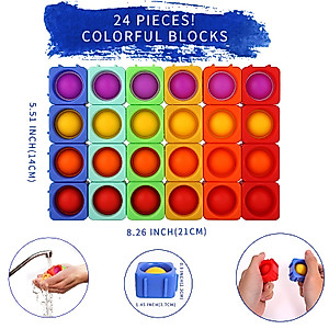 AOMAY Pop Fidget Sensory Toy, 24Pcs Educational Building Blocks for Kids, Silicone Fidget Toys for Adults, Rainbow Infinite DIY Puzzle Toy Xmas Gift Set