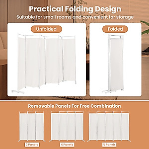 Nightcore 6 Ft Room Divider, 6 Panel Folding Wall Divider, Freestanding Partition with Adjustable Foot Pads, Perfect Privacy Screen for Home Office (White)