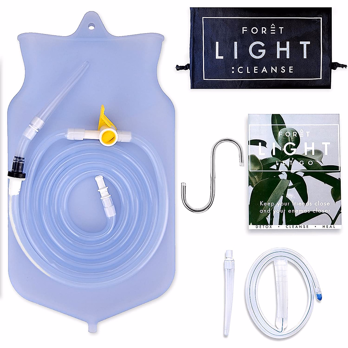 Foret Premium Enema Kit Non-Toxic Silicone Tip, Bag & Eco Detox Gift | Most Comfortable Colon Cleanse | Gerson Therapy Colonics Recommended | BPA & Phthalates Free |Clamp| Easy Instructions | Slim Tip