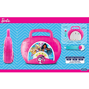 eKids Barbie Sing Along Boom Box Speaker with Microphone for Fans of Barbie Toys, Kids Karaoke Machine with Built in Music and Flashing Lights
