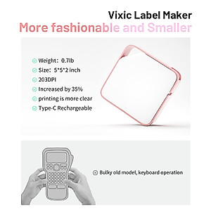 Vixic Label-Maker-Machine-with-Tape D1600 Portable Bluetooth-Label-Printer Wireless Labeler Label Maker Machine for Home & Office Organization, Mini Sticker Maker with Multiple Templates,White-Pink