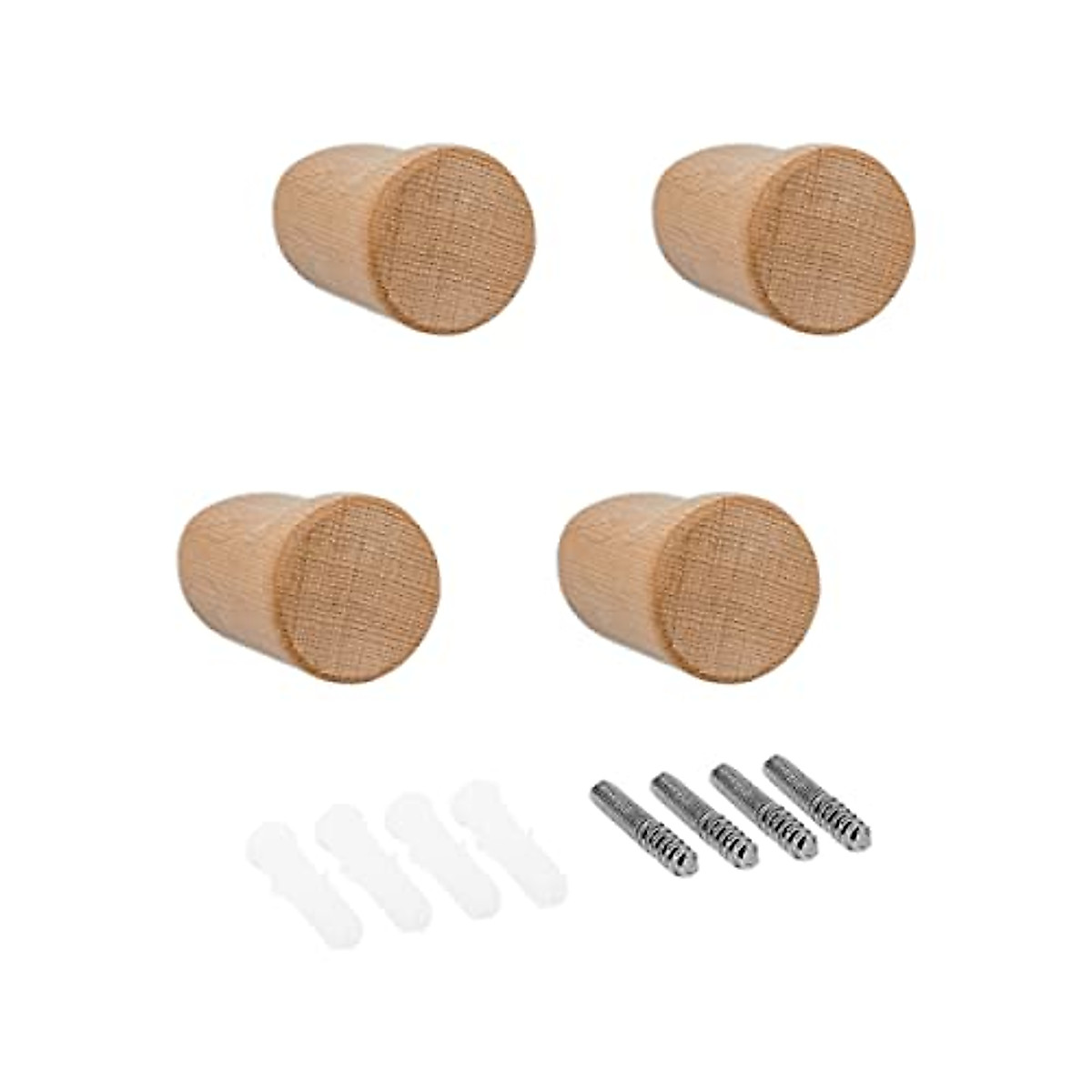 Mila Millie 4 Pack Natural Wooden Wall Hooks | Minimalist Rustic Heavy Duty Mounted Wall Hangers | Versatile Coat Towel Robe Hat Rack (Beech)