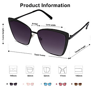 SOJOS Cateye Sunglasses for Women Fashion Mirrored Lens Metal Frame SJ1086 with Matte Black Frame/Gradient Grey Lens